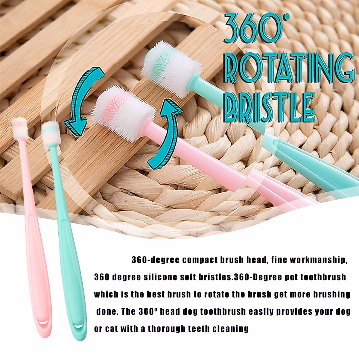 Thinslimer 4 Pack Cat & Dog Toothbrush 360 Degree Cleaning Soft Bristled Brush Dental Care Protect Teeth Deep Pet Tooth Easy to Carry Cleaning Tools for Pet Cat Dogs (Pink+Green)