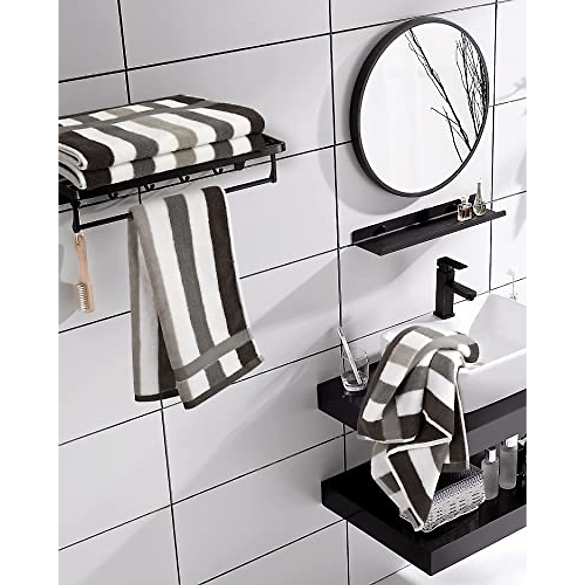 Jacquotha Quick Dry and Absorbent Hand Towels for Bathroom, Striped Hand Towel Set of 4 (Dark Grey & Light Grey 29” x 13”), Lightweight and Durable, 410 GSM