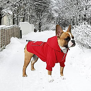 Personalised Dog Winter Coat Waterproof Puppy Fleece Suit Jacket with Legs Hood and Pocket - Best for Yorkie Terrier Schnauzer Poodle Border Collie Labrador Golden Retriever 8lbs to 70lbs - Red - S