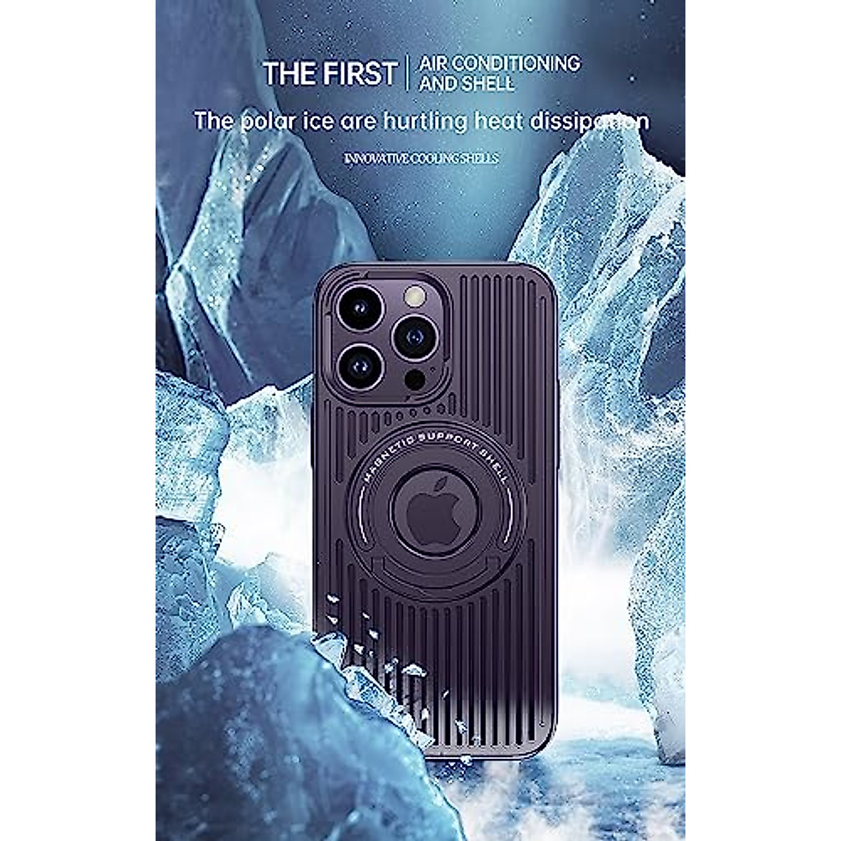 Yesunktt for iPhone 14 Pro Max for MagSafe Magnetic Car Ring Trolley Invisible Holder Phone Case, Logo Window Strip Mesh Air Cooling Phone Case,Black