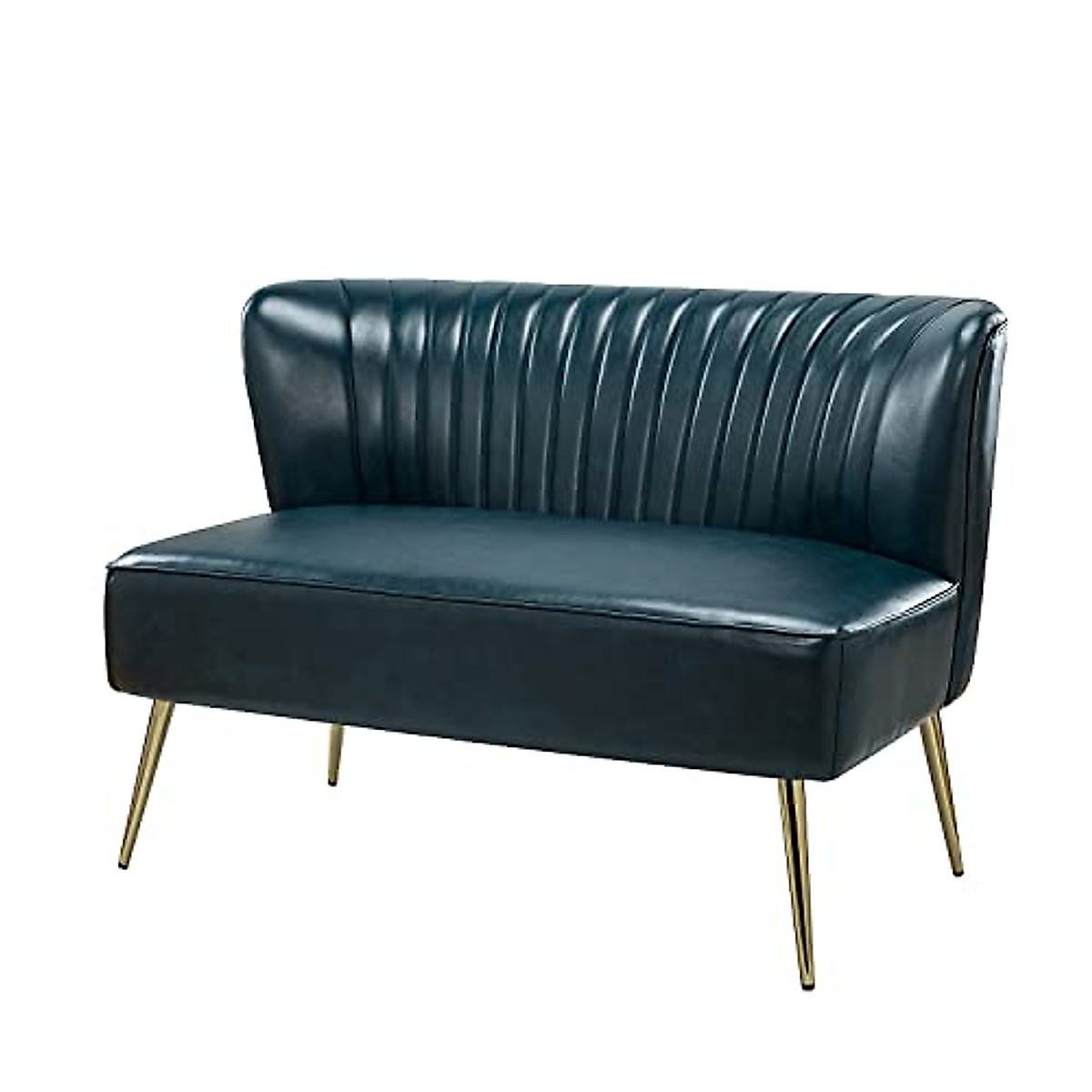 HULALA HOME Contemporary Loveseat Sofa with Metal Legs, Upholstered PU Faux Leather 2-Seat Small Couch, Armless Love Seats Chairs for Bedroom, Living Room, Office, Apartment, Small Space/Turquoise