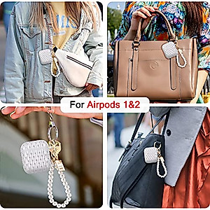 Glitter Diamond Design for AirPods 1/2 Case with Pearl Wrist Chain Keychain,Clear Sparkle Bling Cristal Protective Skin Cover for Airpod 2nd Generation TPU Shock Proof for Women Girls