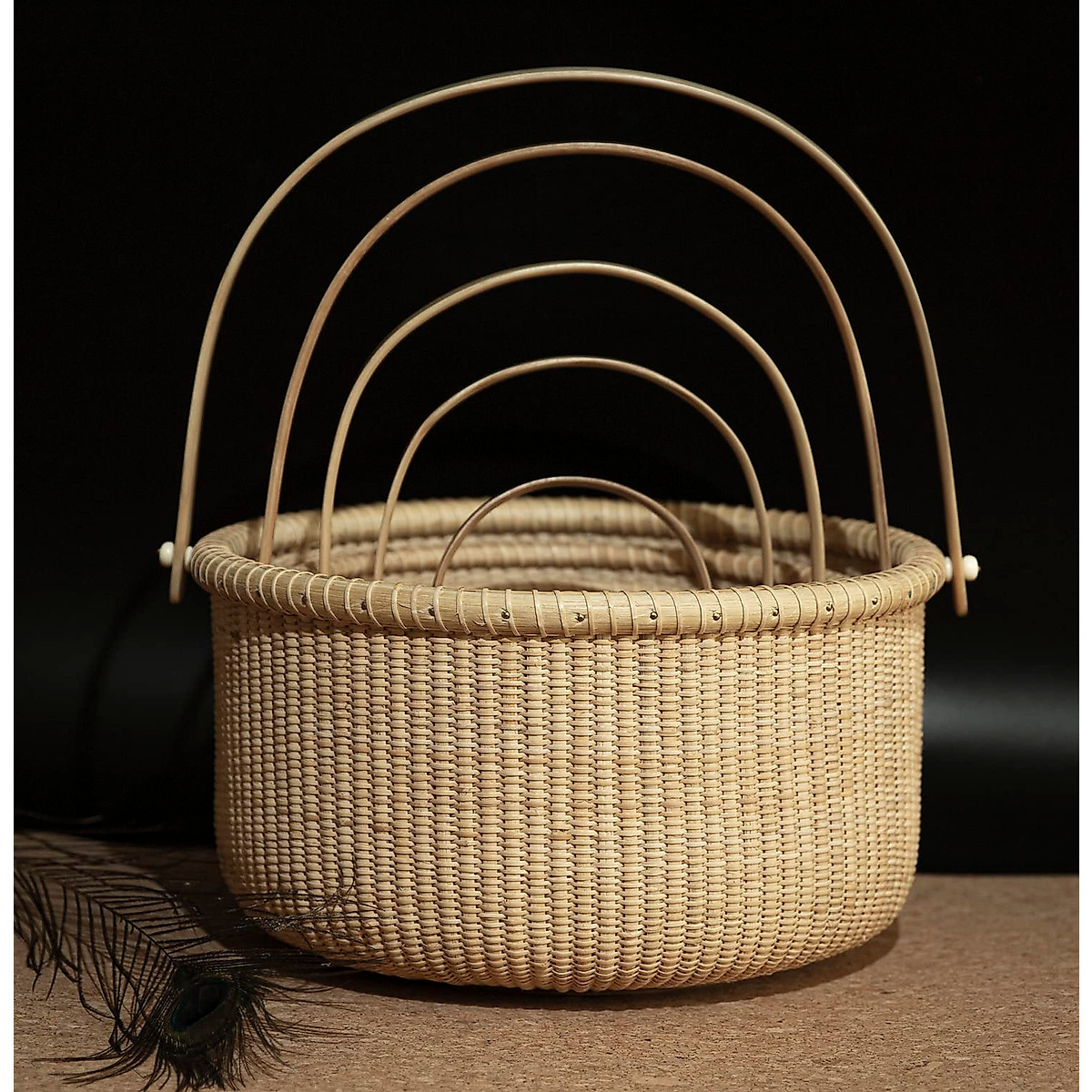 Teng Jin Open Round Nantucket Basket with Handles Handwoven Storage Serving Baskets for Easter, Picnics, Gifts, Home Decor and More several sizes ranging from 5” 13”