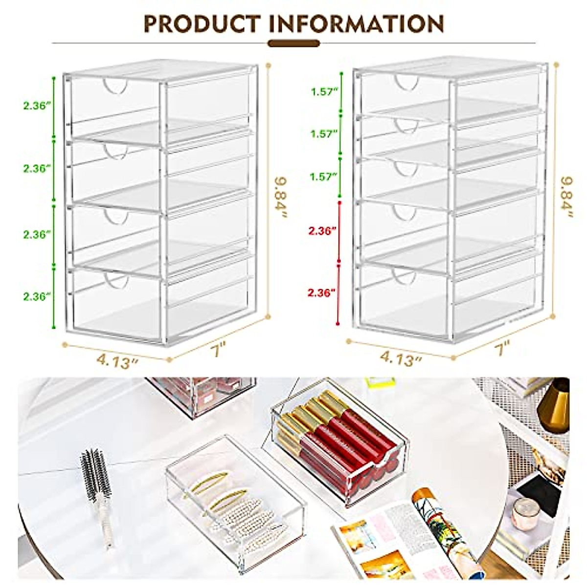 Desk Organizers And Accessories With 13 Drawers, Office Desktop Drawers, Plastic Makeup Organizer Containers Bins With Drawers Desk Organization, Bathroom Organizers Storage Case Box Cube, Pack of 3