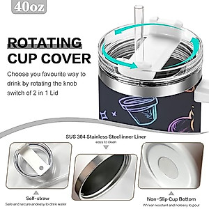 FOCIUZTA 40oz Playful Doodle Art Tumbler with lid, Travel Coffee Cup, Ideal for Easter, Gaming Enthusiast, Mother Day, and birthday gifts