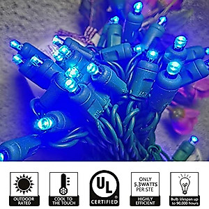 UL Certified LED Christmas String Lights, 17 Feet 50 Count Commercial Grade 5MM Wide Angle Christmas Light Set, Green Wire, Connectable String Light for Patio Garden Wedding Holiday (Blue)
