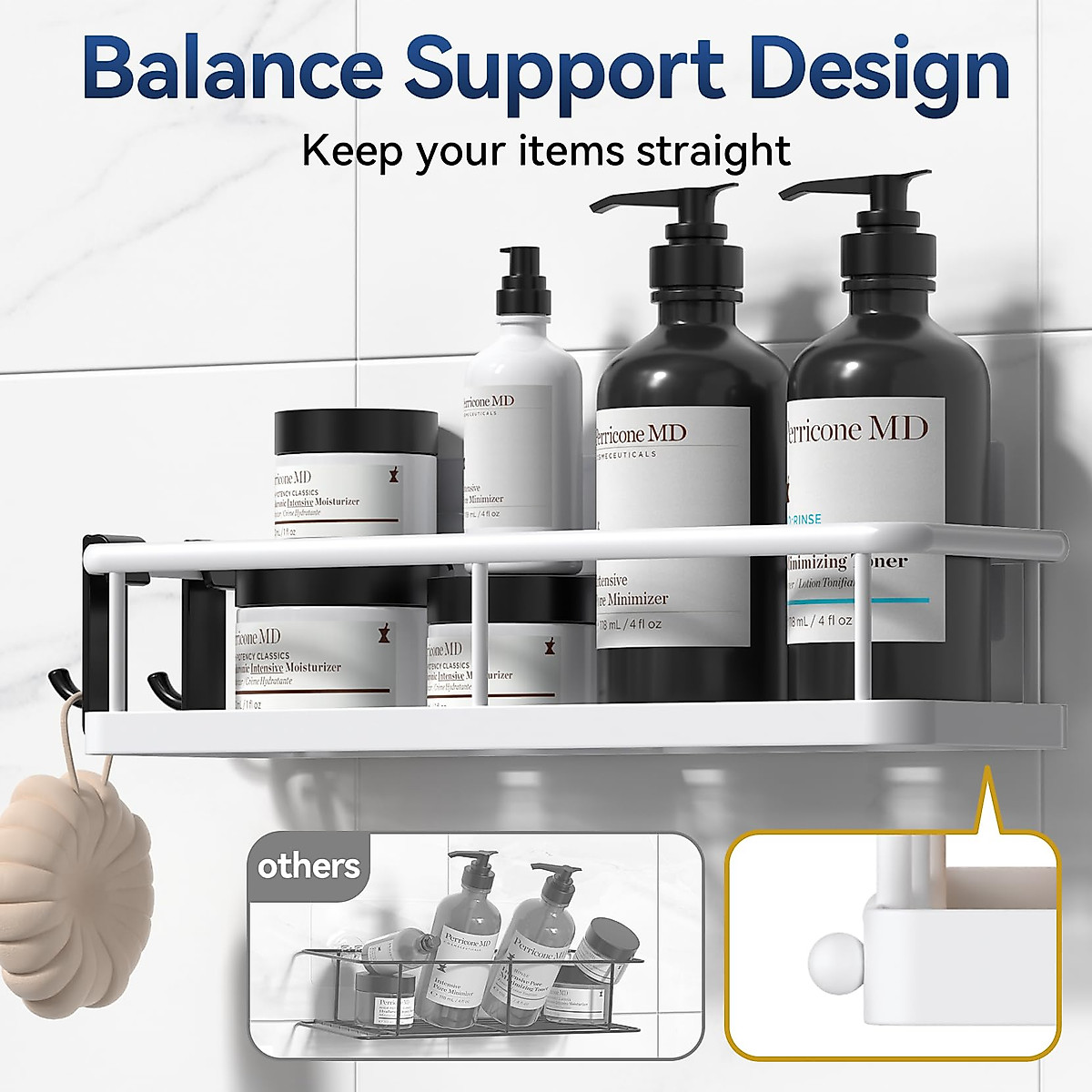 YASONIC Shower Caddy Adhesive 5 Pack, No Drill Bathroom Shower Organizers with Removable Hooks, Rust Proof Shower Shelves for Inside Shower, Wall-Mounted Shower Holder, White