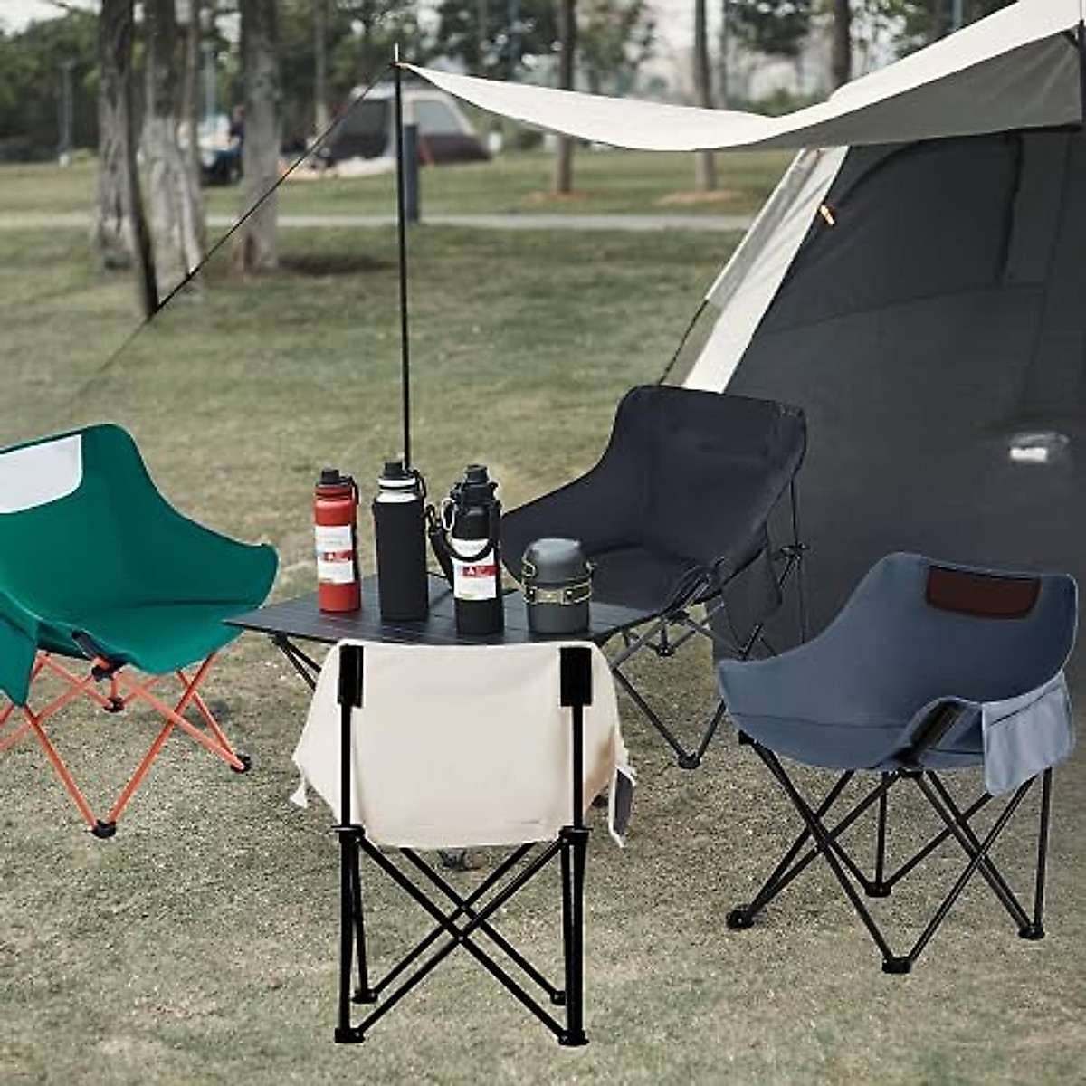 Kvittra Portable Camping Chair, Breathable Cushion Construction 2 Side Pockets Aluminum Frame Camp Chair with Carry Bag Compact and Lightweight Folding Chair for Backpacking and Camping