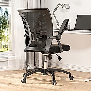 Ergonomic Office Chair, Mid Back Mesh Computer Desk Chair with Lumbar Support, Flip-up Arms, Adjustable Backrest, Swivel Comfortable Task Chair for Teens, Women, Adults,Black