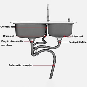 OMESDA Double Bowl Free Standing Utility Sink, Stainless Steel Sink for Washing with Faucet, Commercial Kitchen Sink with Support and Towel Bar