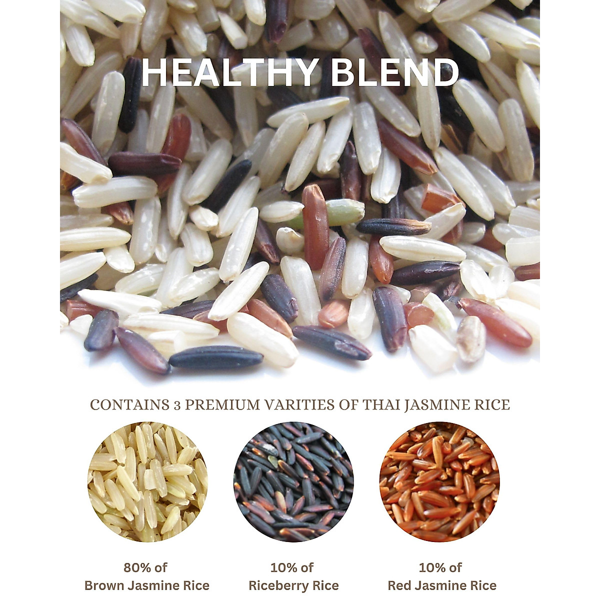 Organic Mixed Rice - 3 Kinds of Thai Rice Medley: Brown Jasmine, Black Jasmine Riceberry, and Red Jasmine - High Fiber Gluten Free Superfood 2 LB