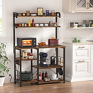 Topfurny Baker's Rack with Power Outlet, Coffee Station, Microwave Oven Stand, Kitchen Shelf, Cart, 7-Tier Stand or Bar Table Organizer, for Spice, Pots and Pans Organizer