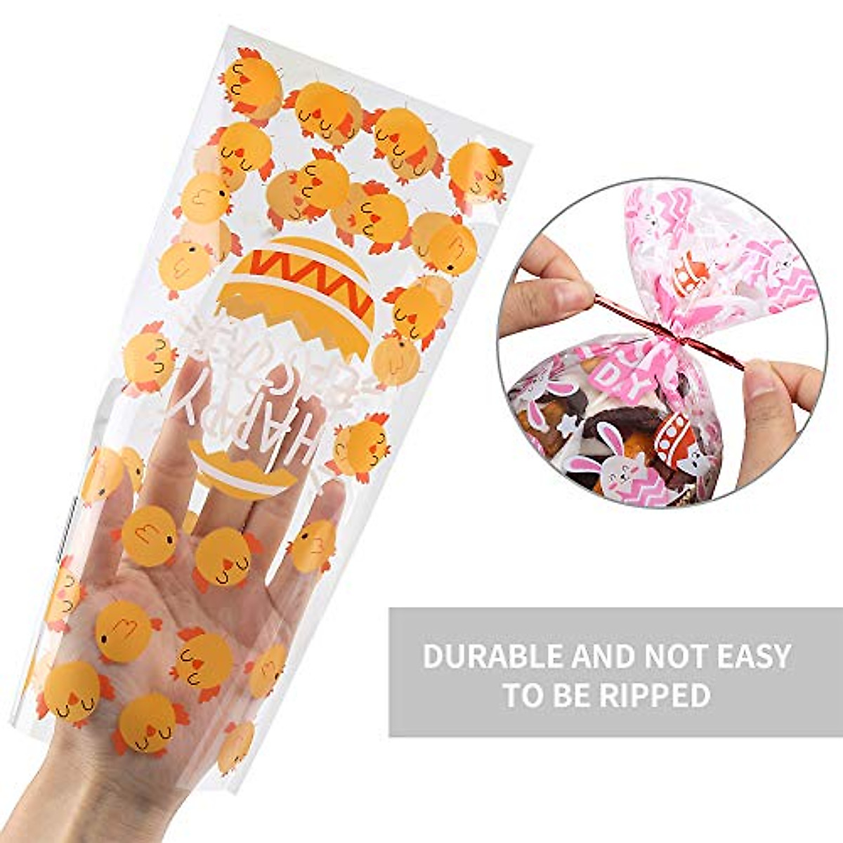 CCINEE 120PCS Easter Treat Bags,Cellophane Cookie Bags with Twist Ties Egg Bunny Candy Bags for Kids Easter Party Supply
