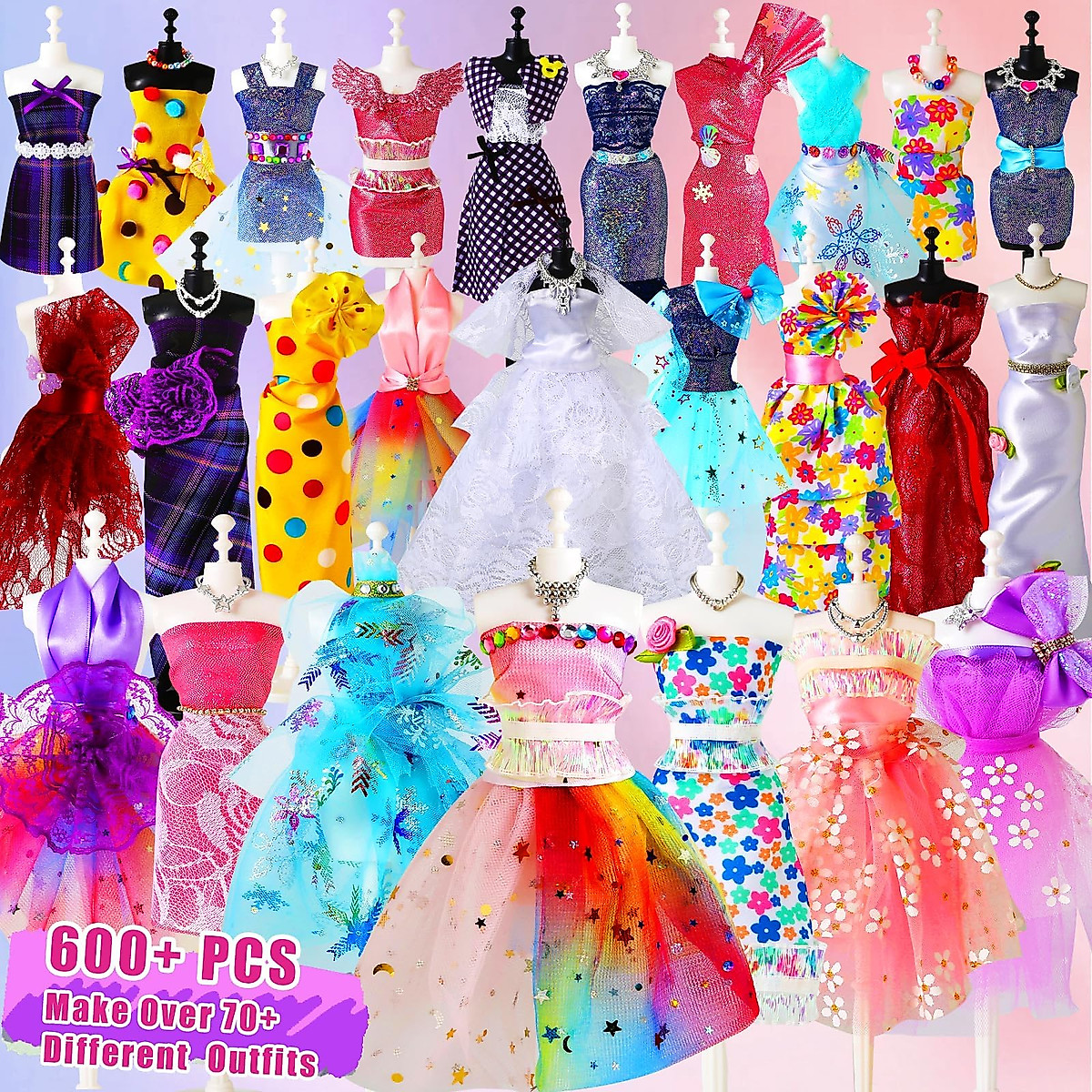 Jumlys 600+PCS Fashion Designer Kits for Girls Ages 6, 7, 8, 9, 10, 11, 12, Sewing Kits with 4 Mannequins for Kids Ages 6-8, 8-12, DIY Arts and Crafts Kits for Girls, Perfect Birthday Christmas Gift