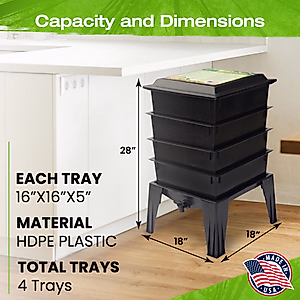 Worm Factory 360 Black US Made Composting System for Recycling Food Waste at Home