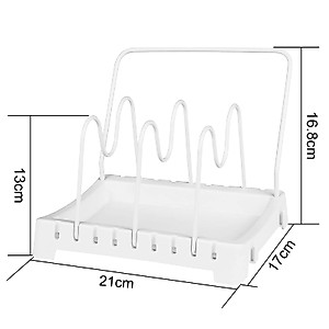 EGFheal 2pcs/set Pan Rack Pot Lid Rack, Steel Wire Kitchen Cabinet Pantry Cookware Organizer Rack Holder Kitchen Shelf For Chopping Board Pan Rack, 6 Adjustable Dividers,White