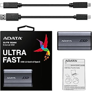 ADATA SE880 1TB - Up to 2000 MB/s- SuperSpeed USB 3.2 Gen 2x2 USB-C External Portable SSD Titanium (AELI-SE880-1TCGY)