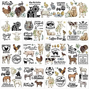 Whaline 12 Sheet Farmhouse Rub on Transfer for Furniture and Crafts Rustic Animals Letters Rub on Transfer Furniture Stickers Decal for Farmhouse School Home Office DIY Art Craft Decor, 5.5 x 5.5 Inch