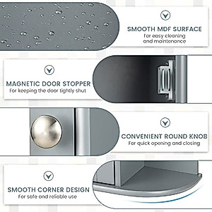 COSTWAY Wall Mounted Bathroom Cabinet - Storage Organizer with Mirror Door, Adjustable Shelves & 6 Open Racks, Space-Saving Hanging Medicine Cabinet for Living Room Kitchen Entryway (Gray)