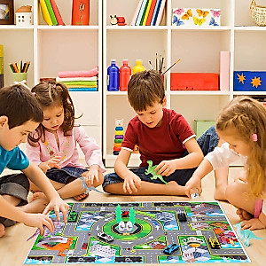 Dinosaur Toys Tools Set, 19 Dinosaurs Car Carrier Truck Toy, Including 1 Truck, 6 Mini Cars, 6 Dinosaurs, 3 Dinosaur Eggs, Dinosaur Truck Toys