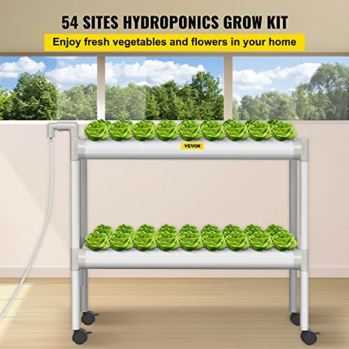 VEVOR Hydroponics Growing System, 54 Sites 6 Pipes Hydroponic System, 2 Layers Hydroponic Kit, Vertical Hydroponic Growing System with Water Pump, Pump Timer