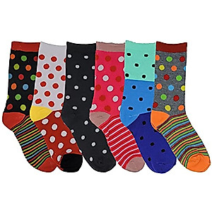 Sumona 6 Pairs Women Colorful Fancy Design Soft & Stretchy Novelty Crew Socks (Bright Polka Dot)
