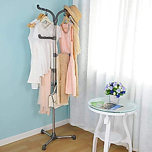 NSYNSY Metal Coat Stand,Entryway Free Standing Hall Tree Coat Rack Stand Hooks Home Office Space Saver Gray