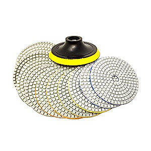 QuickT PPW701E Stone Concrete Marble Quartz Granite 4 Inch Diamond Wet Sanding Polishing Polisher Pads Kit Tools for Wet Grinder Polisher, Includes Countertop Polish DIY Guide & Video