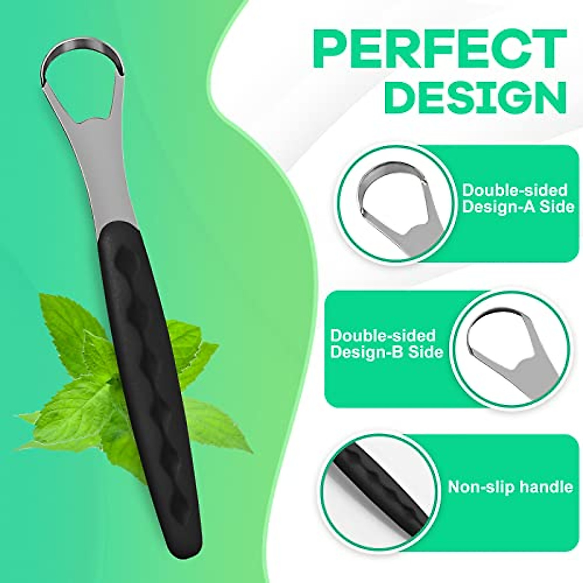 Ansevo Stainless Steel Tongue Scraper, Adult and Kid Tongue Scraper, Oral Tongue Cleaner Scrapers Tool, Portable Reusable Tongue Scraper, Reduce Bad Breath, Fresher Breath in Seconds,Black
