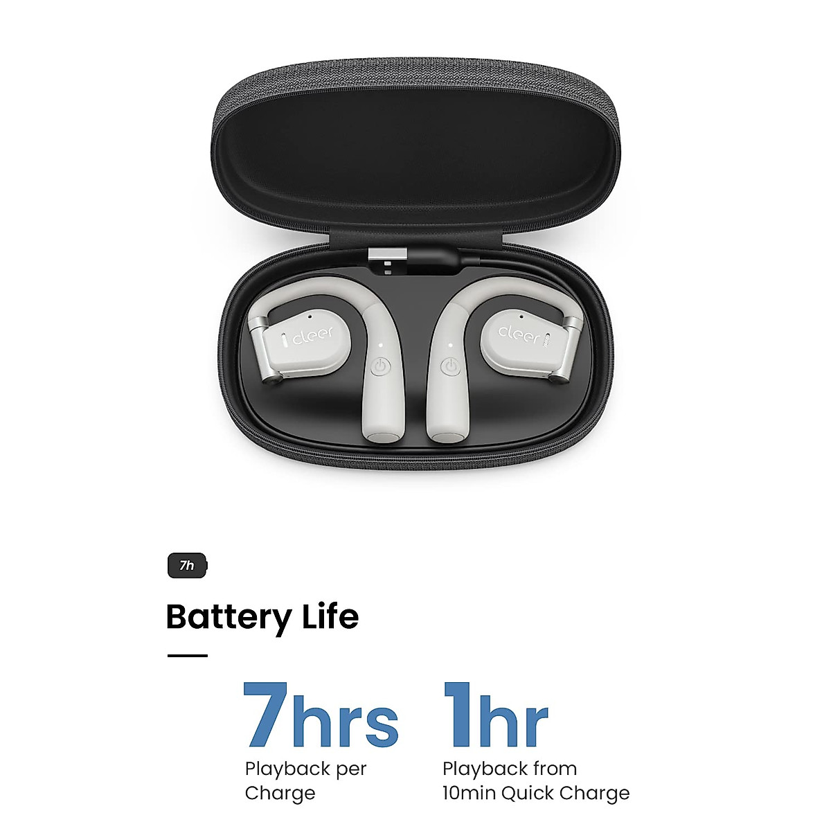 Cleer Audio ARC Open-Ear True Wireless Headphones with Touch Controls, Long-Lasting Battery Life, Touch Control, and Powerful Audio for Music, Podcasts, and More (Light Grey)