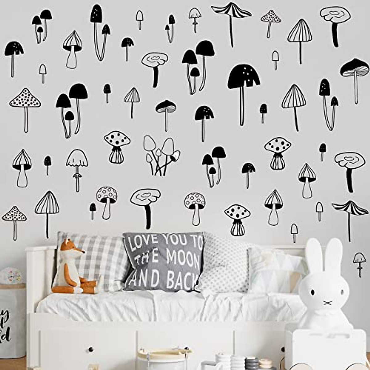 96 Pcs Mushroom Wall Stickers Cute Mushroom Wall Decals Black Removable Peel and Stick Wall Sticker for Kids Nursery Bedroom Room School Classroom Decor