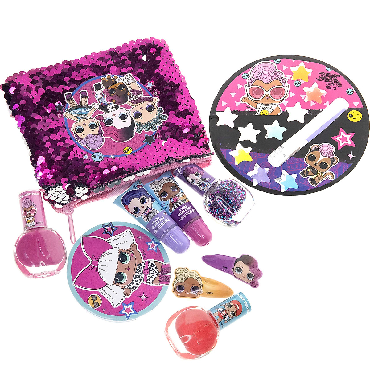 Townley Girl L.O.L Surprise Ultimate Makeover Set with over 20 Pieces, Including Lip Gloss, Nail Polish, Press-On Nails, Nail Stickers and Reversible Sequin Bag, Ages 5+