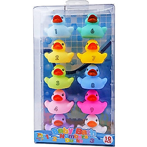 10 Pack: Numbers Counting Rubber Ducks Colorful Bath Toys - 1, 2, 3 Learn to Count Numeracy Early Learning Educational Bathtime Squeak Duckies Bathtub Set for Kids, Toddlers