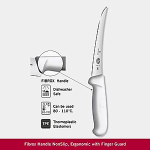 Victorinox Swiss Army Cutlery Fibrox Pro Curved Boning Knife, Semi-Stiff Blade, 6-Inch
