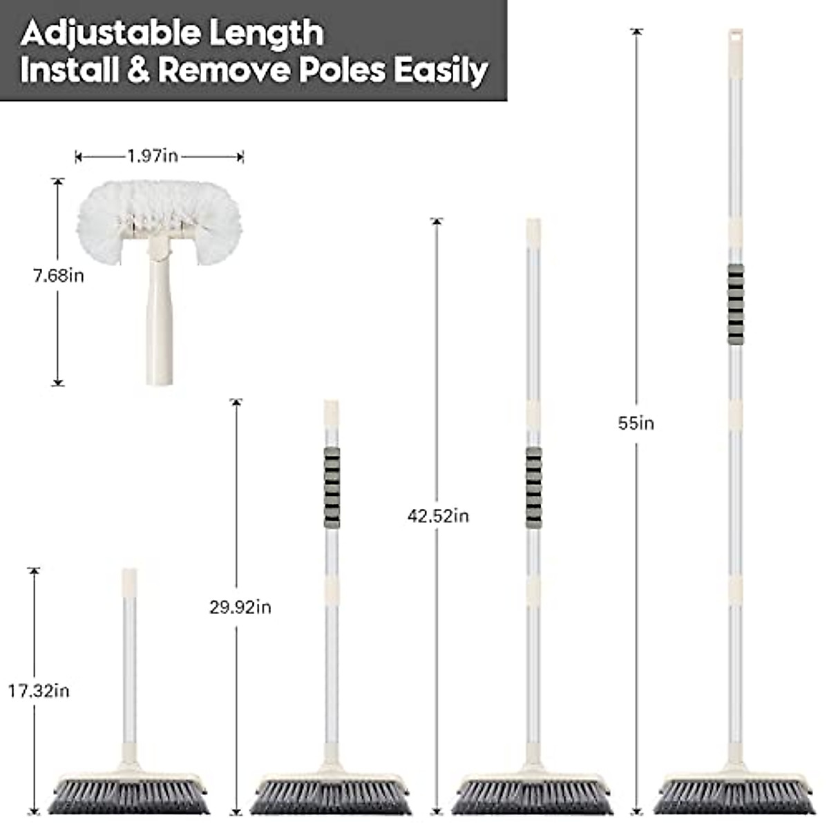 RMAI Floor Scrub Brush with Long Handle, Floor Brush Scrubber, Shower Cleaning Brush for Deck, Bathroom, Tub, Tile, Grout, Kitchen, Wall, Swimming Pool, Patio, Garages