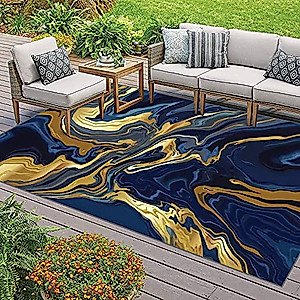 Area Runner Rug Non-Slip Throw Rugs Luxury Wallpaper Blue Marble and Gold Abstract Background Texture Carpet Playmat Yoga Indoor Floor Carpet Patio Door Mat for Living Room Home Decor