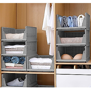 4-Pack Folding Wardrobe Storage Box Plastic Drawer Organizer Stackable Shelf Baskets Clothes Closet Containers Bin Cubes ,Home Office Bedroom Laundry Fold Pull Out Drawer Dividers for Clothes,Toys