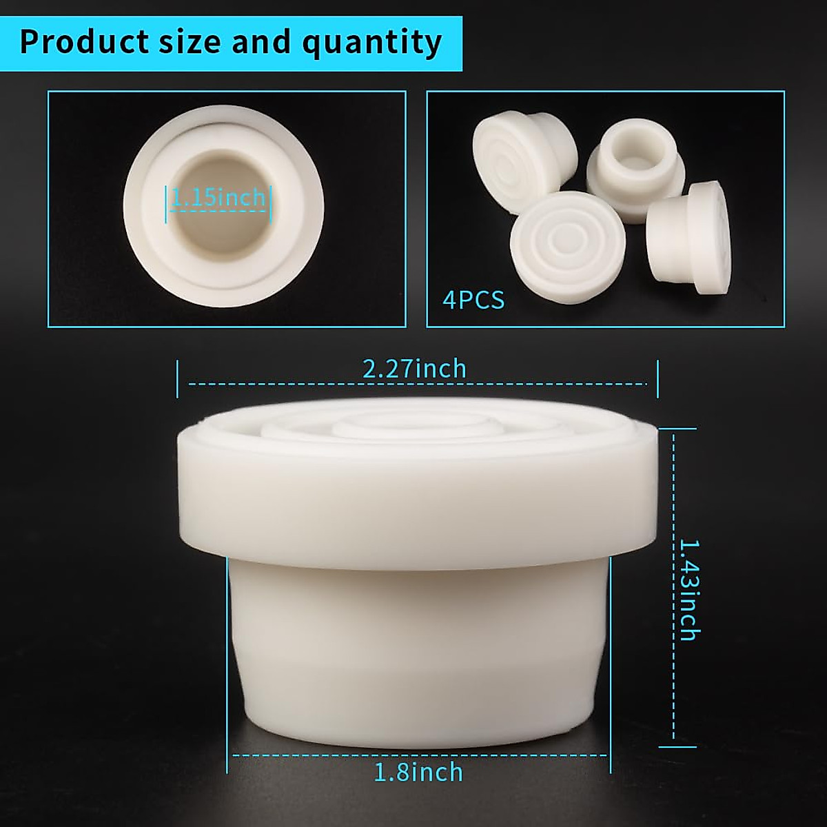 4 Pack Pool Ladder Bumpers for Inground Pool Steps Inside Plug Caps fit 1.9in Inner Diameter Ladder Tubing for Protect Swimming Pool Liner,White Rubber End Cap for Swimming Pool Ladder