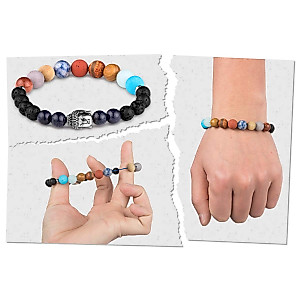 Karseer Buddha Chakra Bracelet 8mm Lava Rock Beads Bracelet with Solar System Planet Meditation Gemstone Beads Aromatherapy Essential Oil Diffuser Miniverse Galaxy Bracelet Friendship Gift Unisex