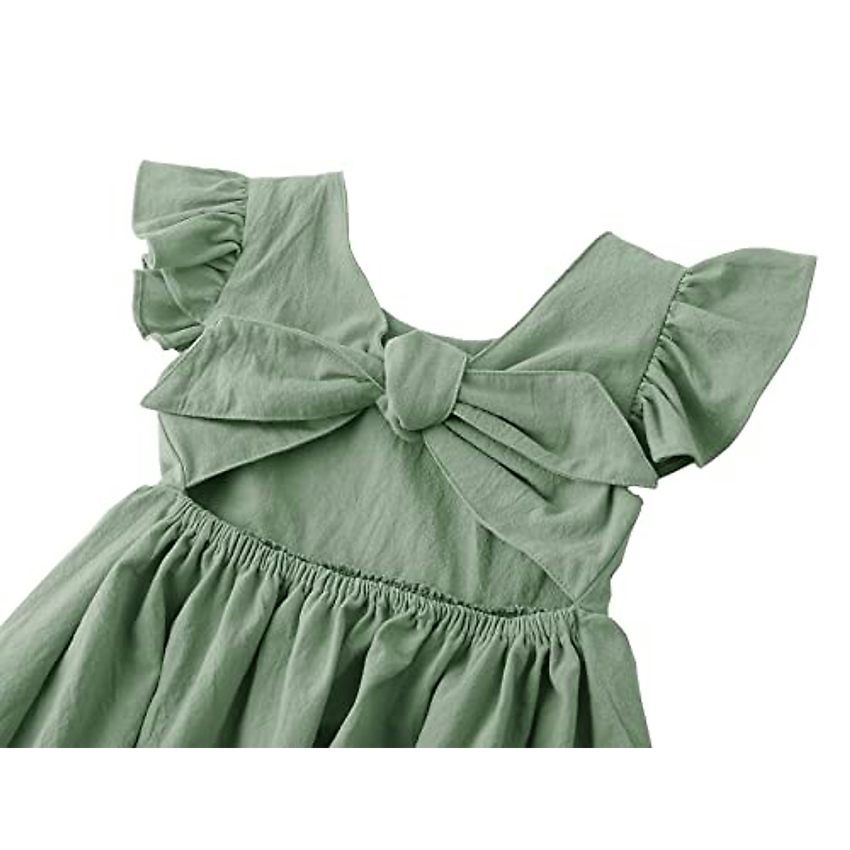 LYXIOF Toddler Baby Girl Cotton Linen Summer Dress Ruffle Sleeve Back Bowknot Kids Beach Dresses Green 90CM