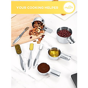 Joyhill Measuring Cups and Spoons Set of 8 Piece, Metal Stainless Steel Measuring Cups and Spoons Set for Baking Cooking, Dry and Liquid Ingredients
