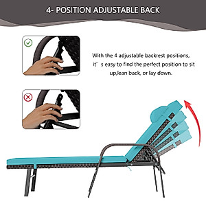 ASJMR Patio Chaise Lounge Set 3 Pieces Outdoor Lounge Chair with Rattan Adjustable Backrest Armrest and Folding Table for Beach Patio,Sand, for Poolside Backyard Porch