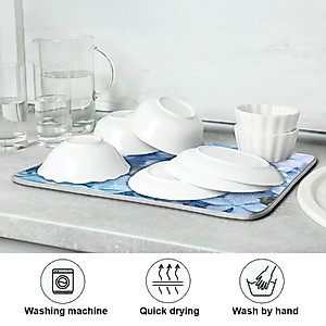 Tarity Blue Hydrangeas Dish Drying Mats for Kitchen Counter Large 18x24in Dish Drying Mat Pad High Absorbent Microfiber Sink Mat Dish Drainer Mat Drying Drying Pad for Kitchen Countertop