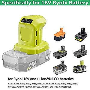 18V Battery Adapter Converter Dual USB Ports for Ryobi P743 18V 14.4V, Battery Converters Compatible with Ryobi 18V Battery Series DMMNS