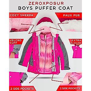 ZeroXposur Big Girls 3-in-1 System Jacket with Detachable Inner Shell - Girls Winter Coats (X-Large, Lollipop)