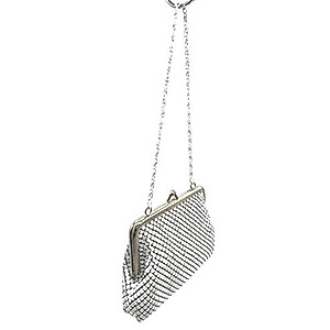 X-Small Women clutch metal mesh purse Hand carry chain for Cocktail Party Prom Wedding Banquet (White)