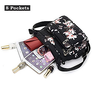 Nawoshow Nylon Floral Multi-Pocket Crossbody Purse Bags for Women Travel Shoulder Bag (Flower&Butterfly)