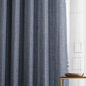 HPD HALF PRICE DRAPES Italian Linen Curtains for Bedroom & Living Room 96 Inches Long Room Darkening Curtains (1 Panel), 50W X 96L, Sweden Blue