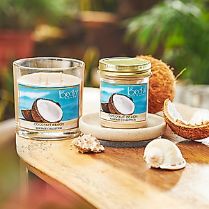 Coconut Beach Scented 3-wick Candle in Glass Jar | Candles for Home | 14.5oz Rustic Home Decor Novelty Candle | 60 Hour Burn Time Candle