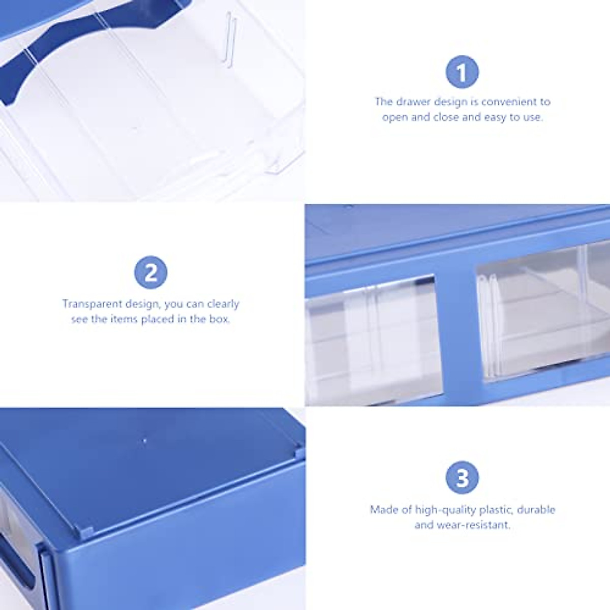 CIYODO 6 pcs Bin Organizer Plastic Drawer Items Component Parts Stackable Multifunctional Pantry Cabinet Blue Compartments Sundries Kitchen Storage for Small Hardware Style Household